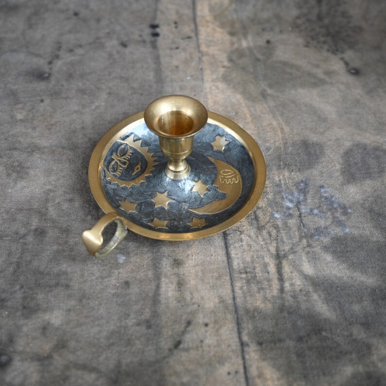 Celestial Candle Holder Sun and Moon Candlestick Vintage Brass - Etsy