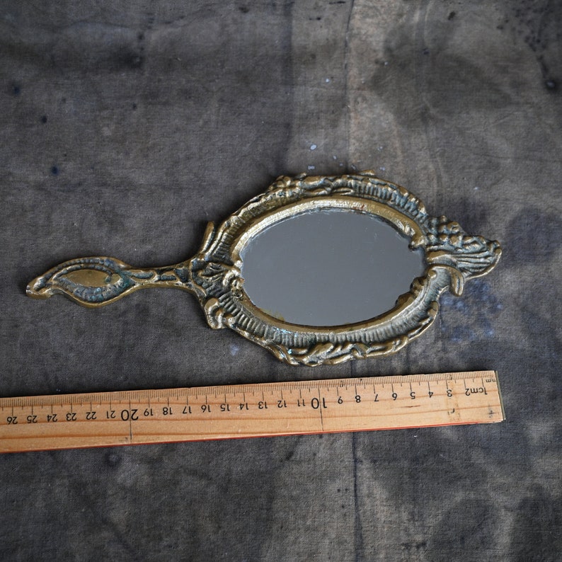 Victorian Hand Mirror With Handle Ornate Handheld Mirror Antique Brass ...