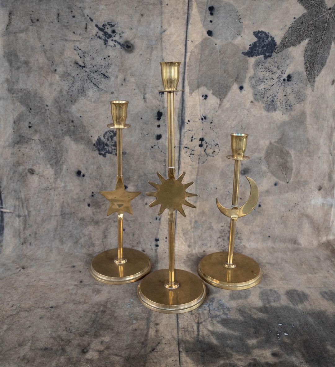 Celestial Candle Holder Sun and Moon Candlestick Vintage Brass - Etsy