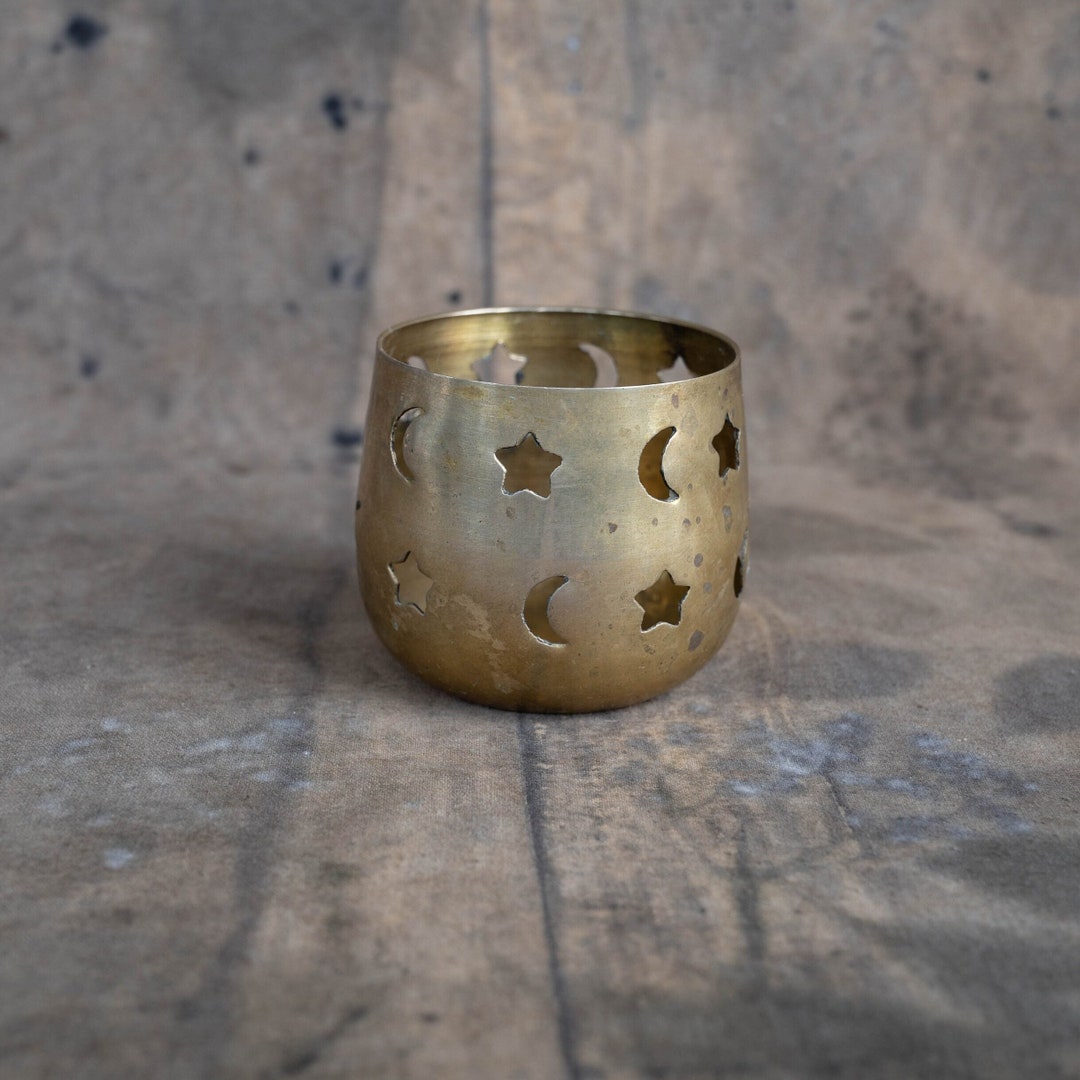 Brass Tealight Holder Celestial Tea Light Holder Stars and Moon Cut ...