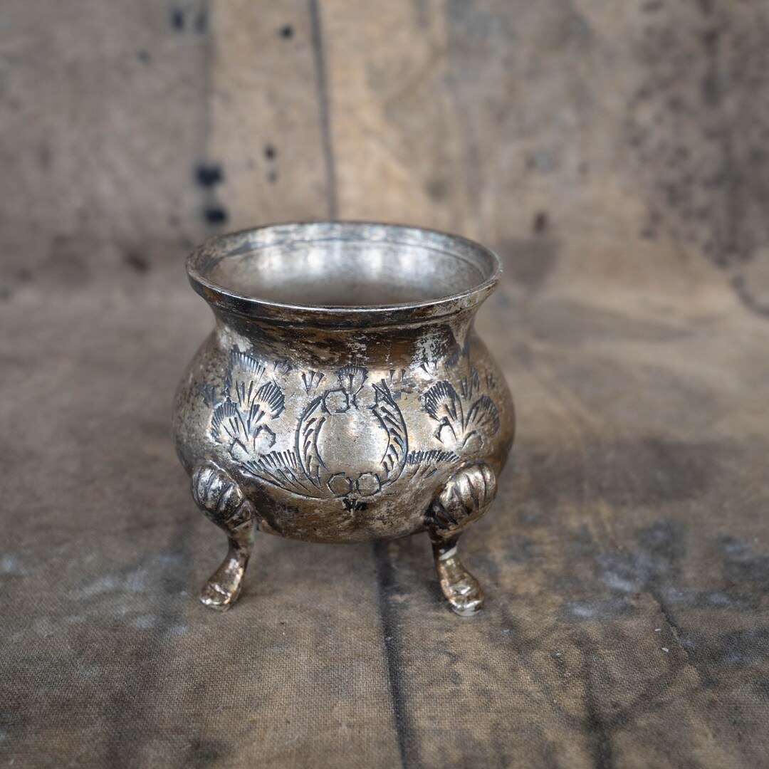 Silver Witches Cauldron Small Offering Bowl Vintage Footed Pot - Etsy