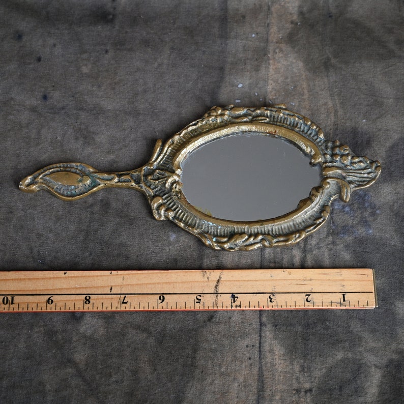 Victorian Hand Mirror With Handle Ornate Handheld Mirror Antique Brass ...