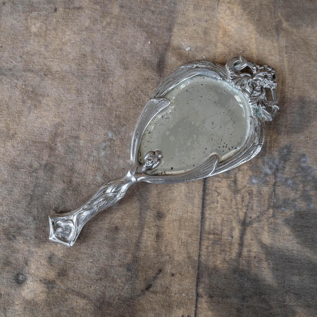 Antique Hand Mirror Silver Art Nouveau Handheld Mirror Retro Vanity ...