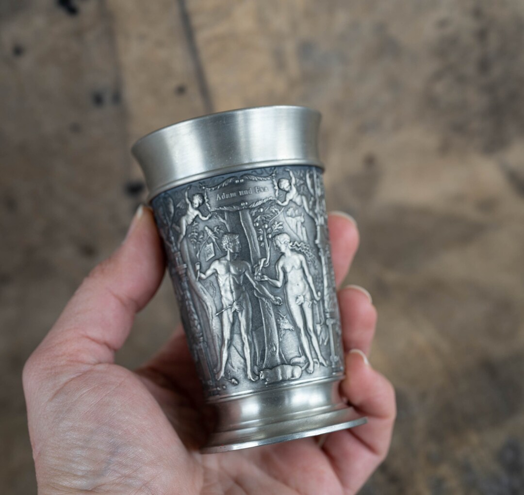 Pewter Beaker Altar Ritual Cup Vintage Ornate Metal Goblet Embossed ...
