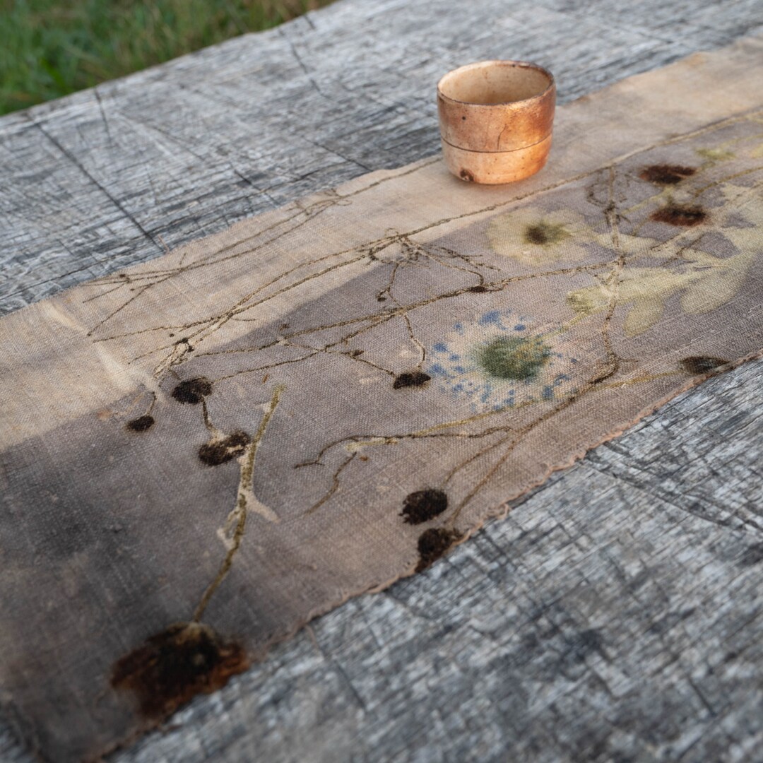 Linen Altar Cloth - Floral Tarot Runner Plant Dyed - Rustic Wedding ...