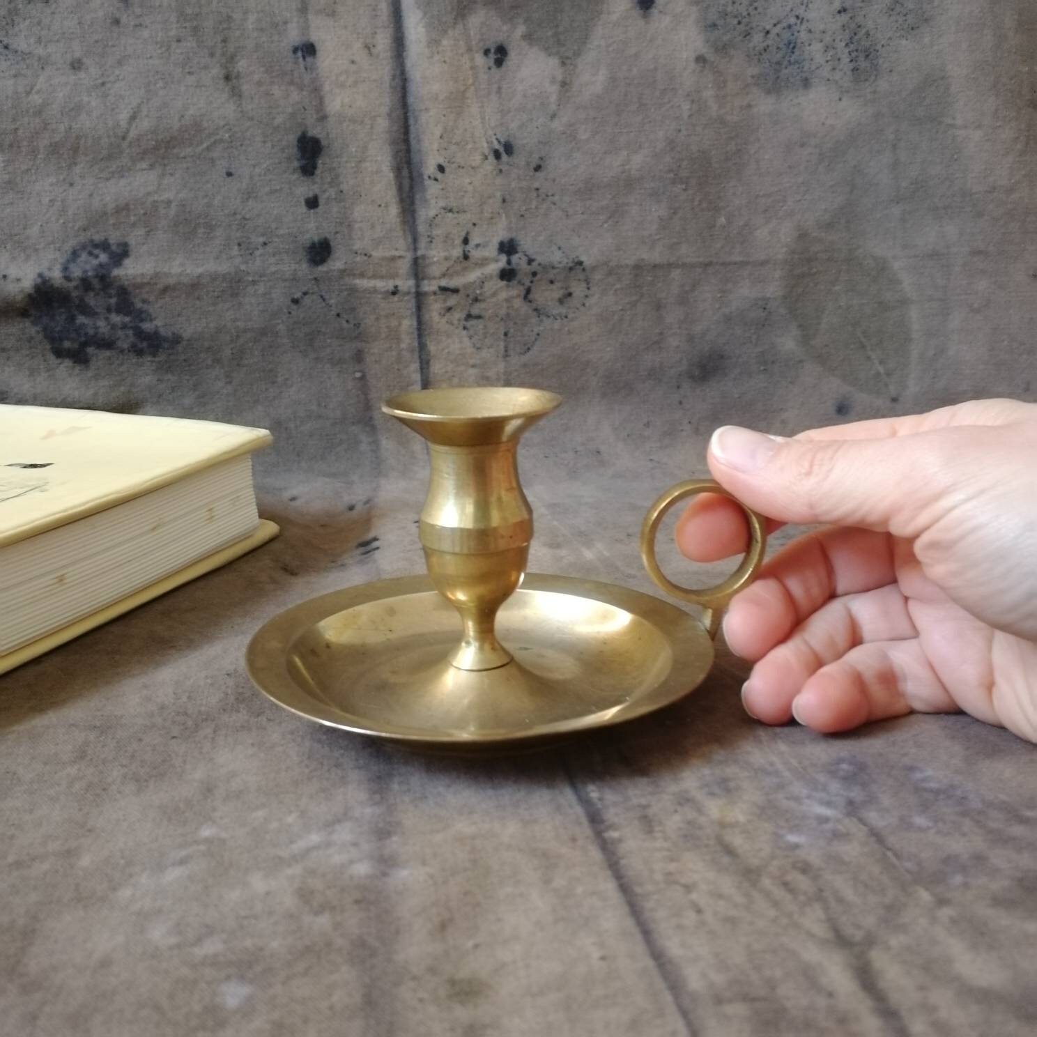 Brass candle holder with handle Vintage chamber candlestick | Etsy