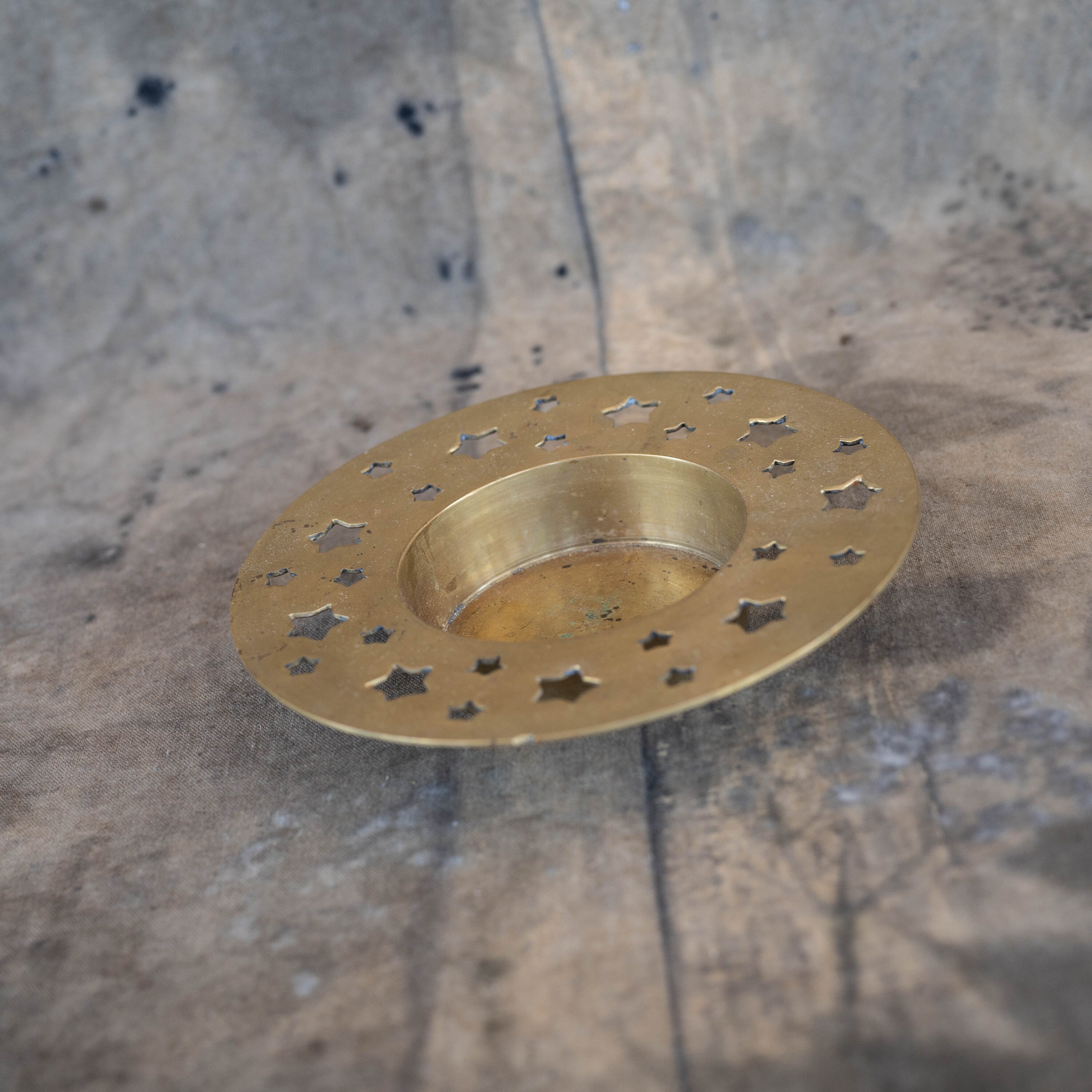 Celestial Pillar Candle Holder With Stars Cutouts - Brass Altar Plate ...
