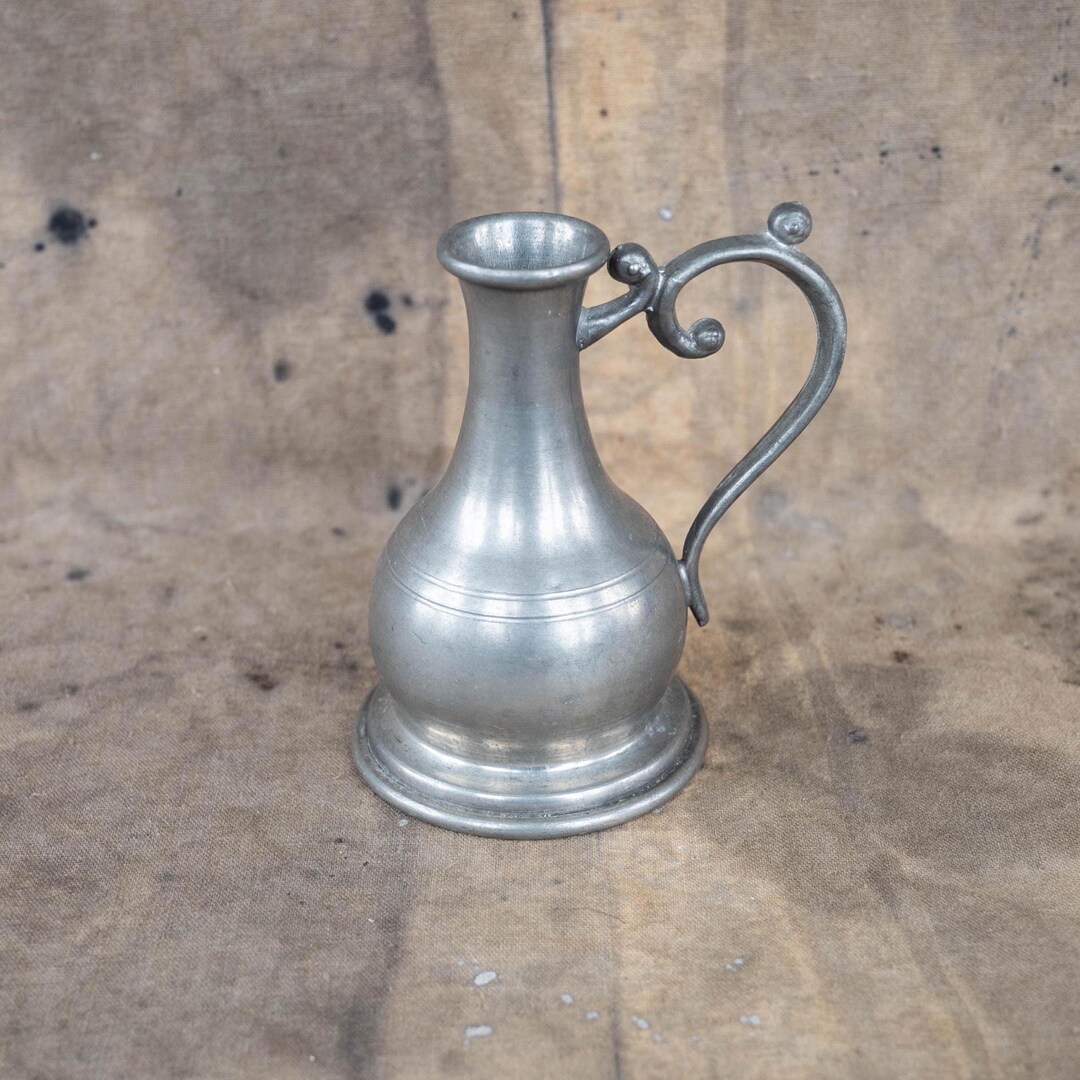 Pewter Bud Vase Small Pitcher Vase With Ornate Handle Vintage Candle ...