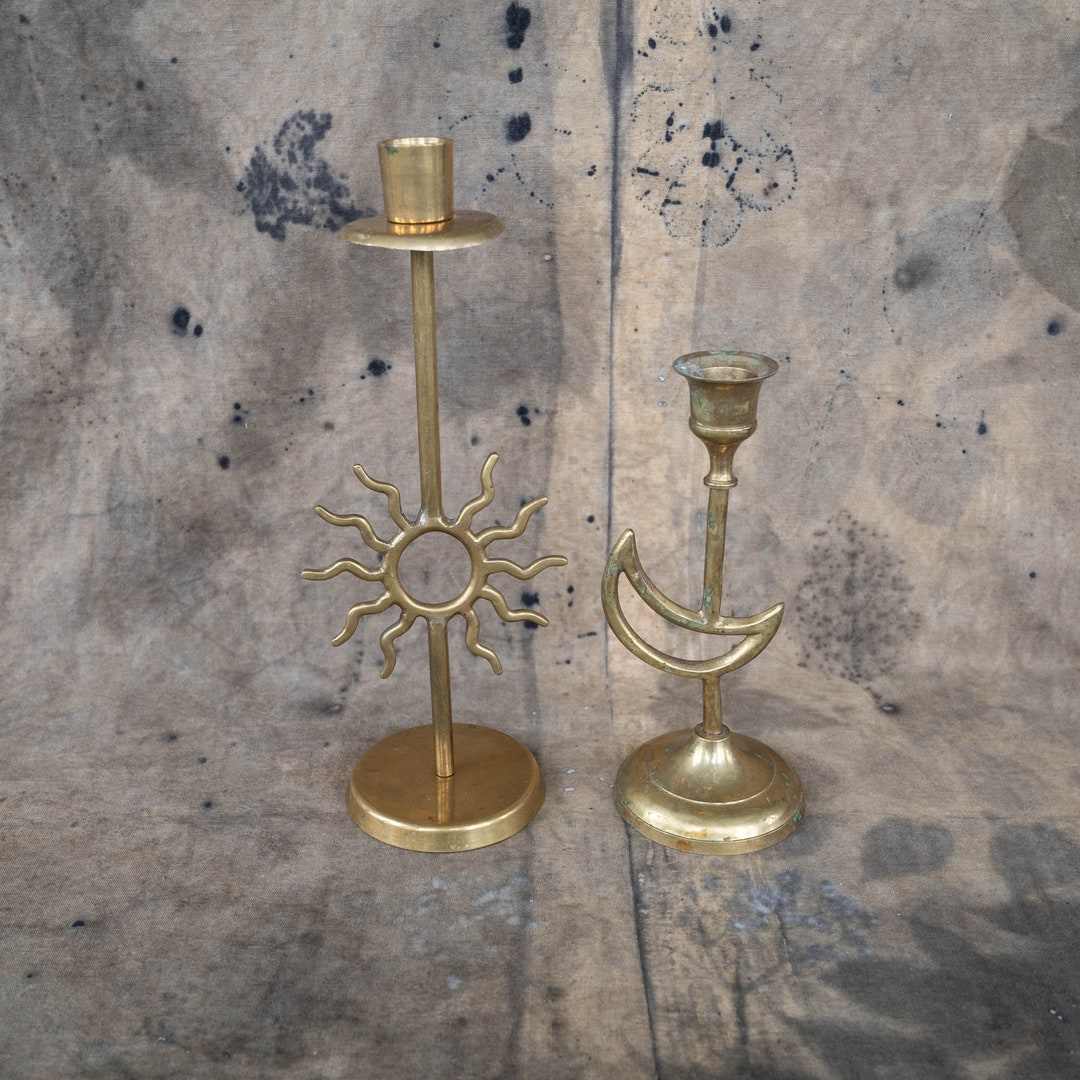 Celestial Candlestick Metal Star, Sun and Moon Candle Holder Vintage Altar Decor Gift for Witch ...