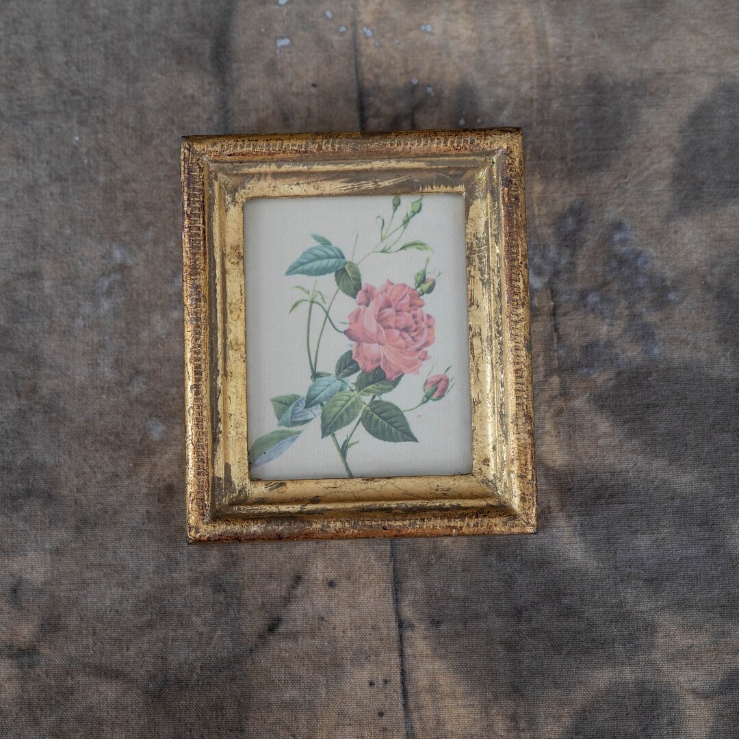 Small Gold Frame Print on Silk in Wood Florentine Frame Vintage Italian ...