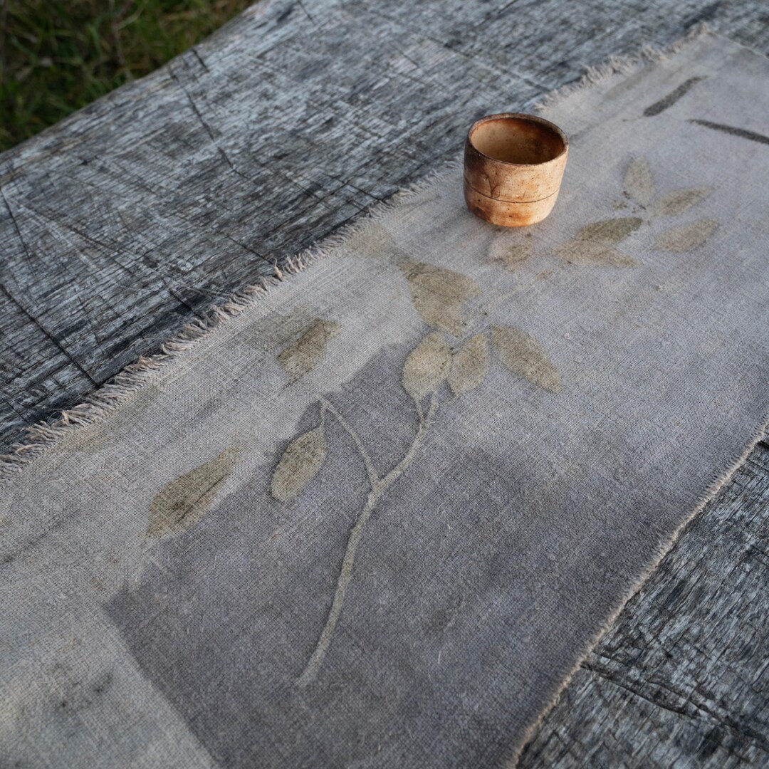 Earthy Linen Tea Runner - Chabu - Rustic Plant Dyed Ceremonial Tea Mat ...