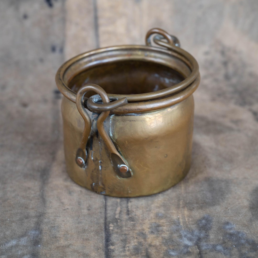 Brass Cauldron With Handle - Antique Offering Spell Pot - Rustic Small ...