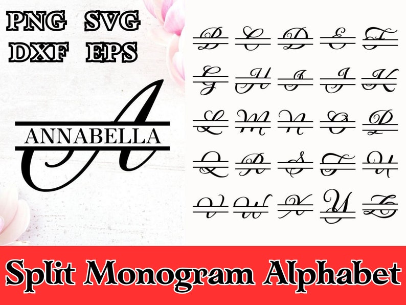 Split Monogram Alphabet SVG DXF PNG Split Monogram Frame - Etsy