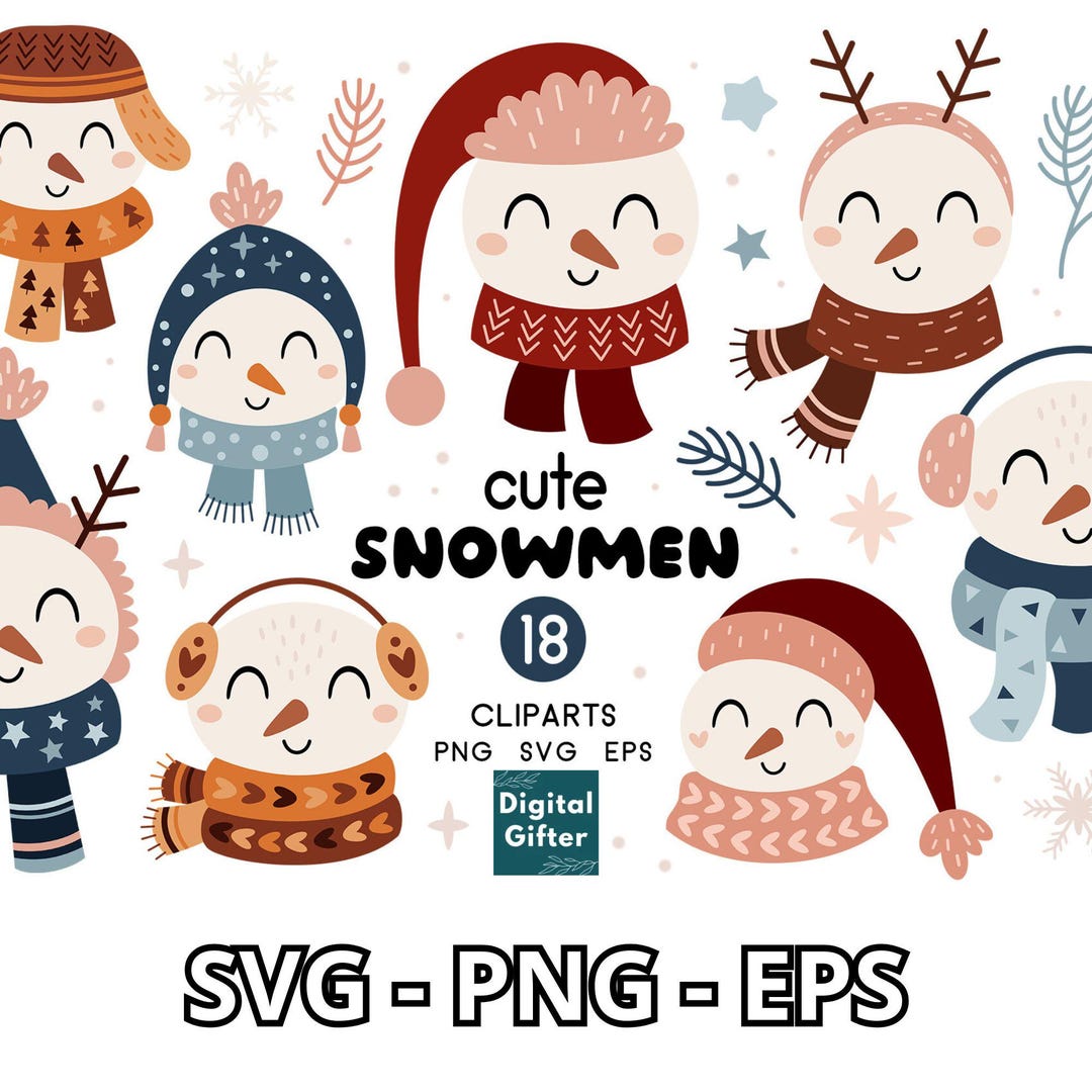 Ornament Cute Snowman Face Clipart Bundle – Snowman PNG, SVG, EPS - Etsy