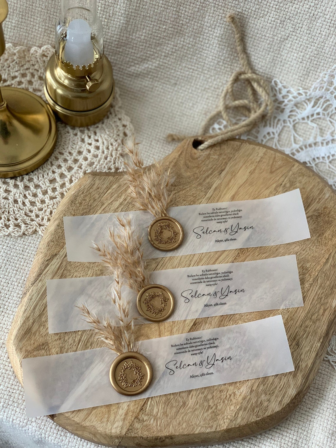 Banderole für Servietten transparent | dekoriert mit Pampasgras ...