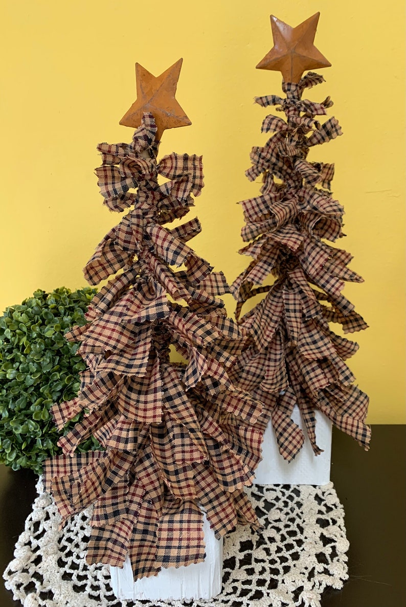 Rustic Farmhouse Rag Trees Fabric Tree Set Of Christmas Etsy