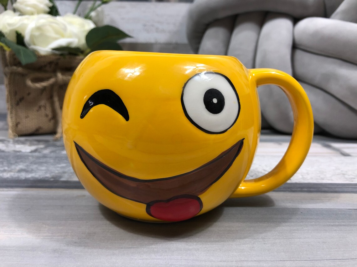 Big Smiley Mug Unique Morning Mood Yellow Smiley Mug 450ml. | Etsy