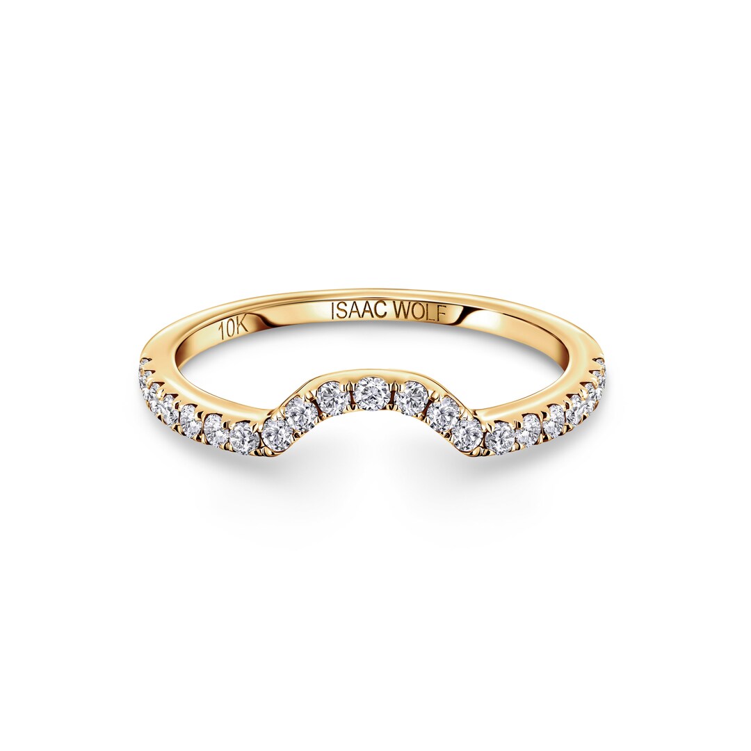 Isaac Wolf Lab Created Moissanite Wedding Band: S925 Curved Pave Ring ...