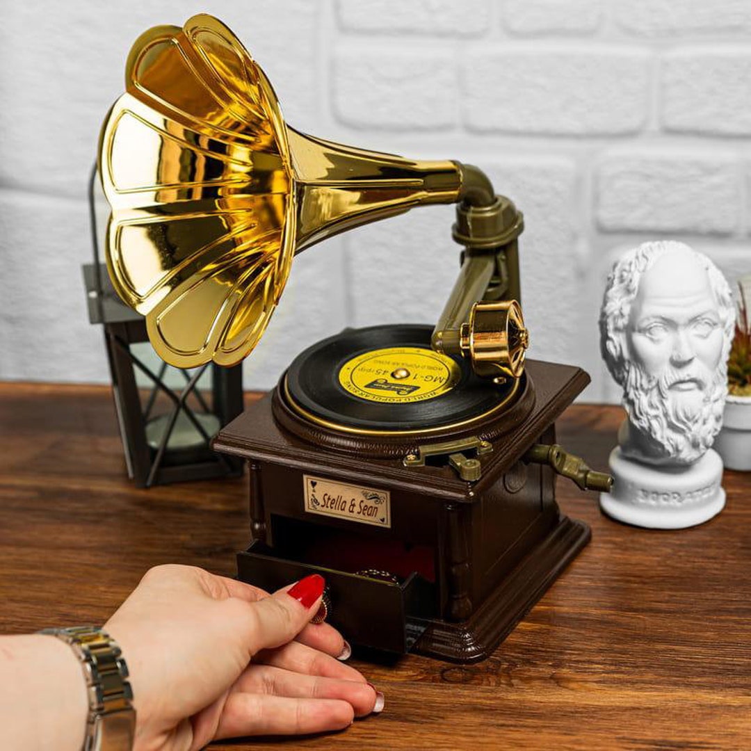 Jewelry Box Music Box Gramophone With Winding Turning - Etsy