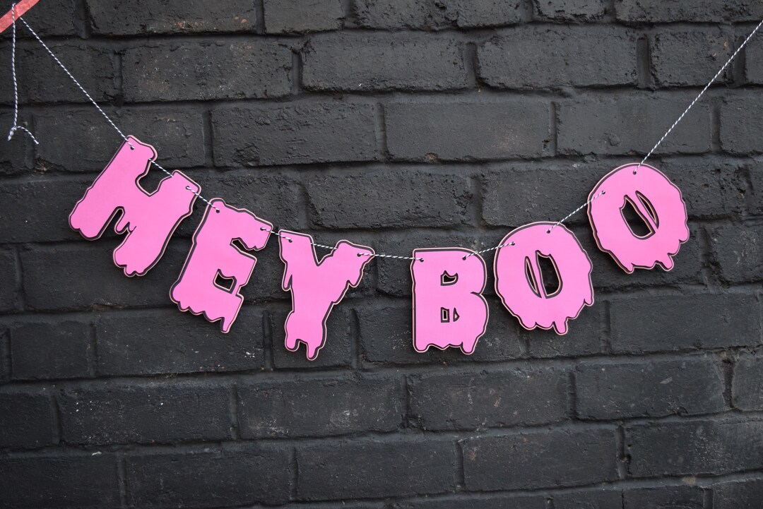 Pink and Black HEY BOO Halloween Banner/ Halloween Decoration/ Pink ...