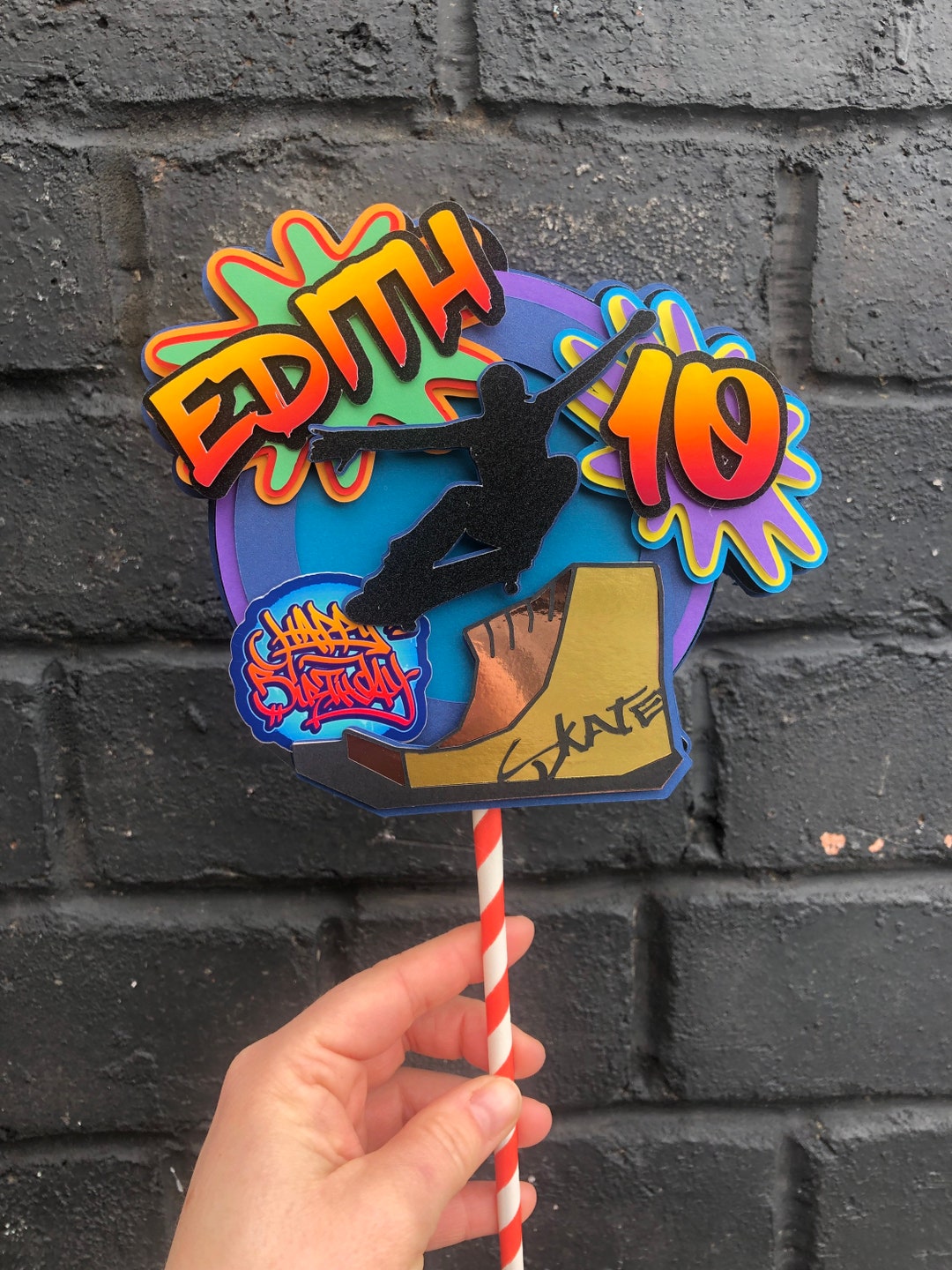 Skateboard Skate Park/ Graffiti Personalised Cake Topper. - Etsy