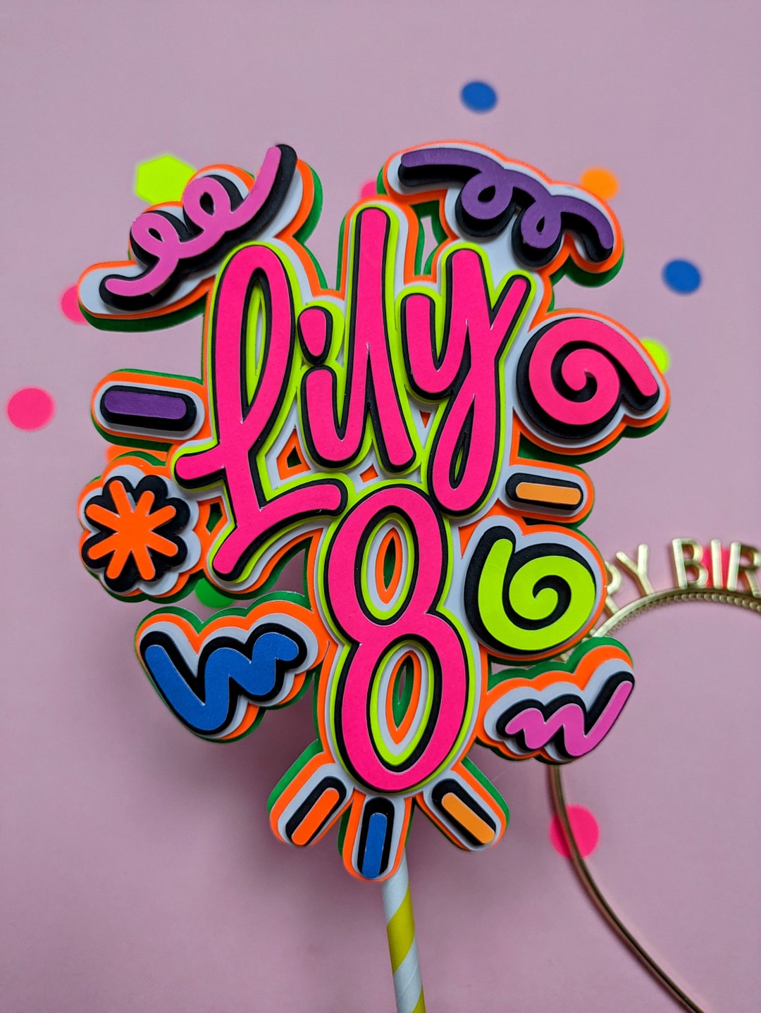 Neon Confetti Cake Topper for Glow Party. - Etsy