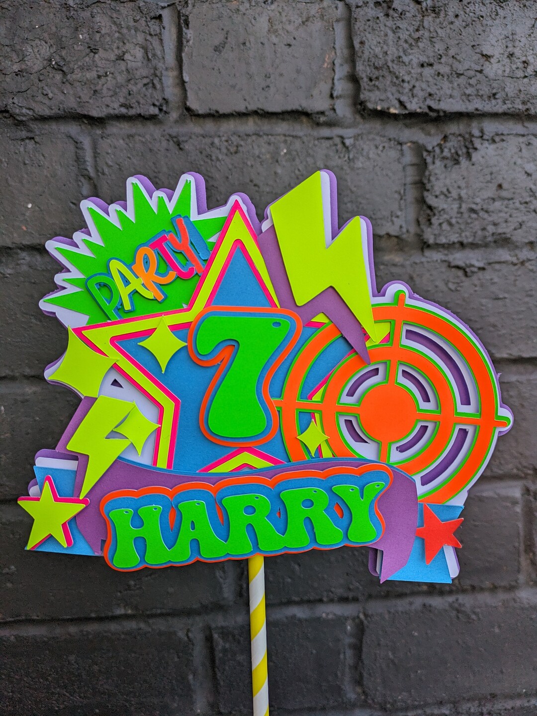 Neon Birthday Cake Topper, Laser Tag Party Decor - Etsy