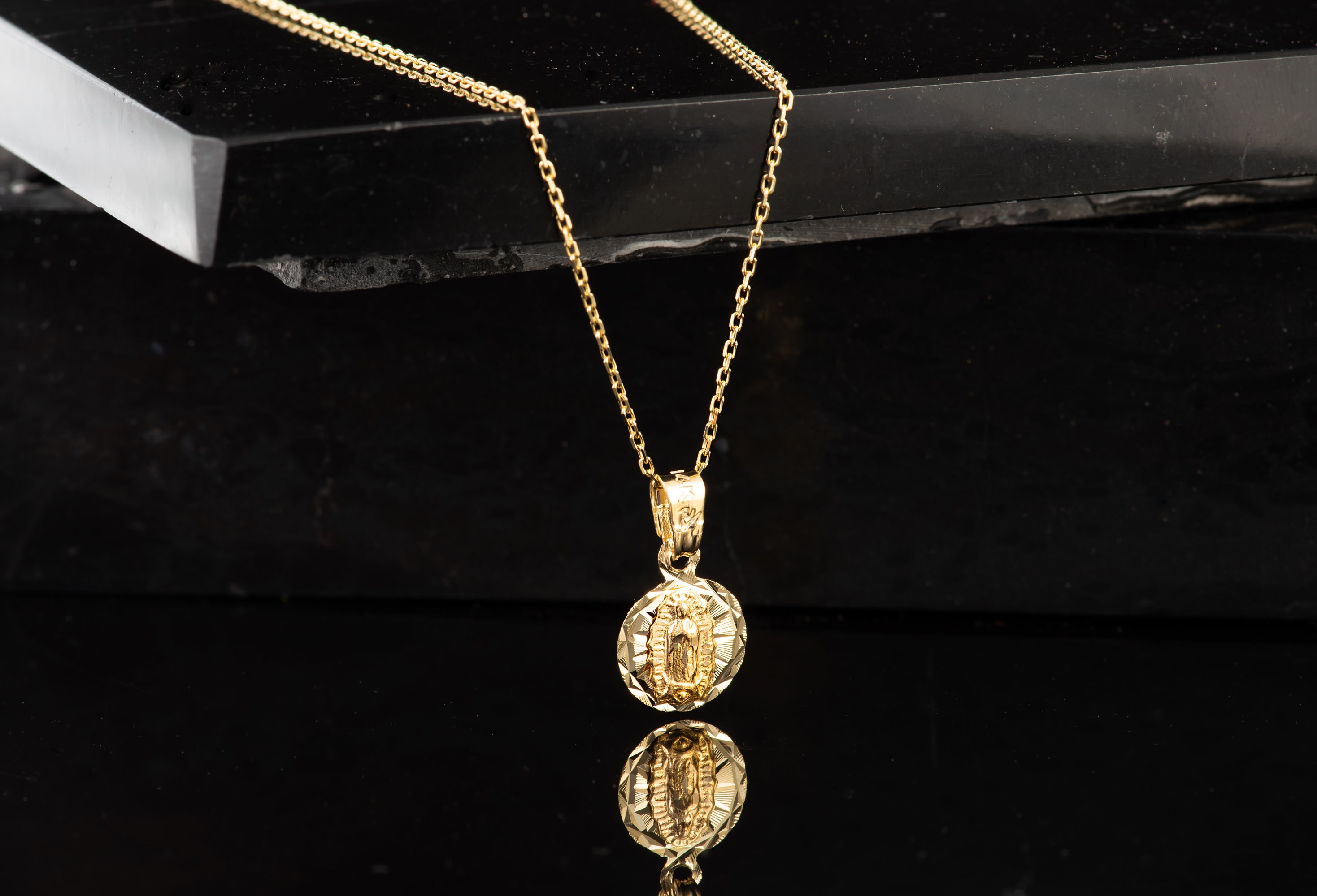 14k Yellow Gold Virgin Maria Diamond Cut Necklace 14k Dainty | Etsy