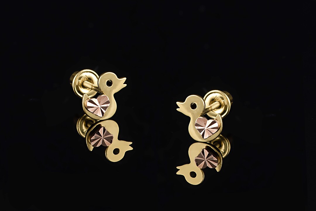 14k Gold Mini Duck Screw Back Earrings,gold Duck Earrings, Cute Mini ...