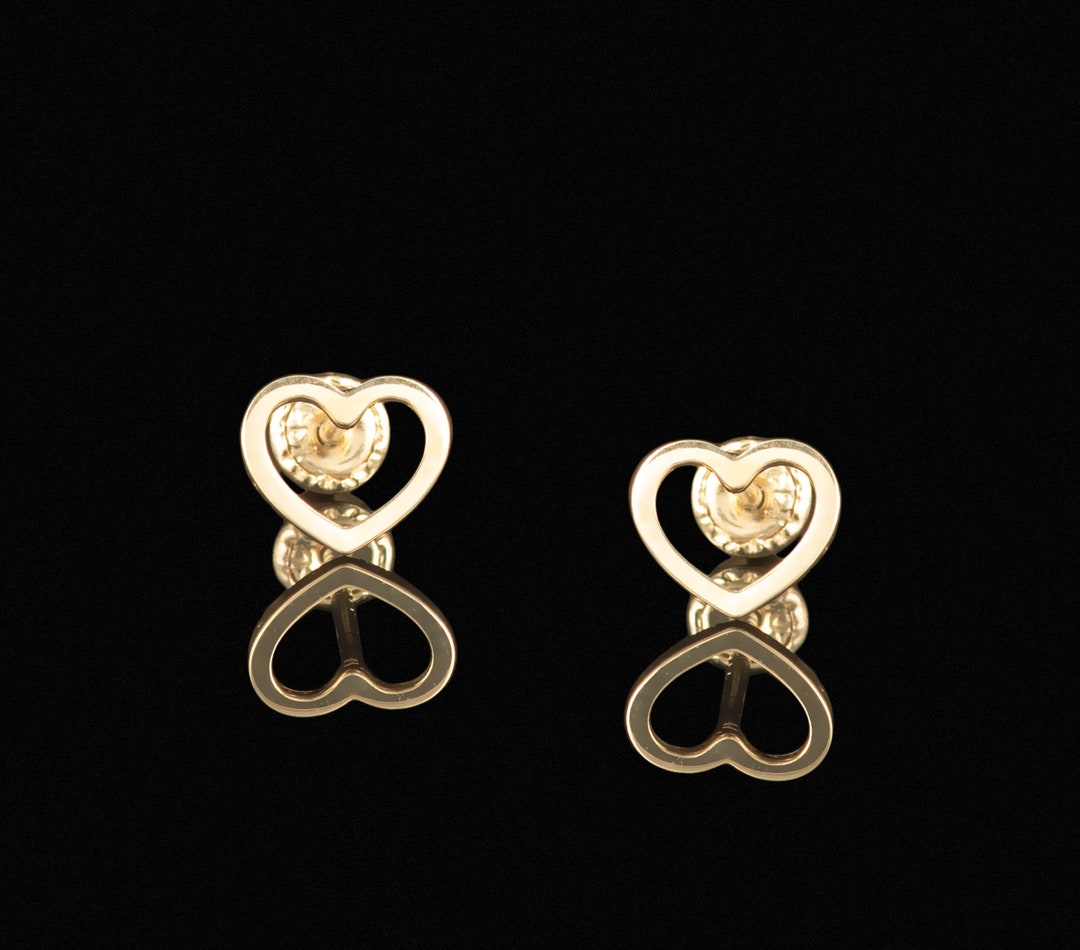 14k Gold Hallow Heart Screw Back Earrings,14k Gold Open Heart Studs ...