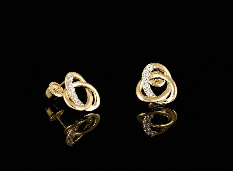 14k Gold Interlocking Ovals With Cubic Zirconia Screw Back Earrings ...
