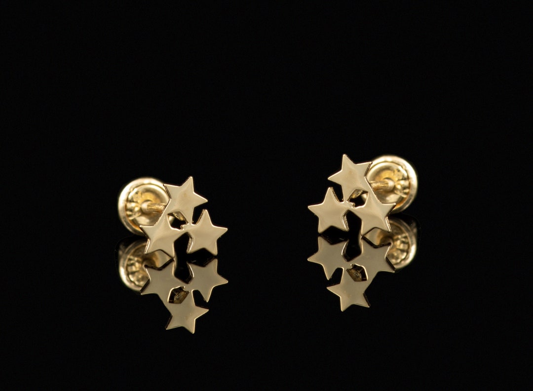 14k Gold Mini Star Cluster Earrings, Screw Back - Etsy
