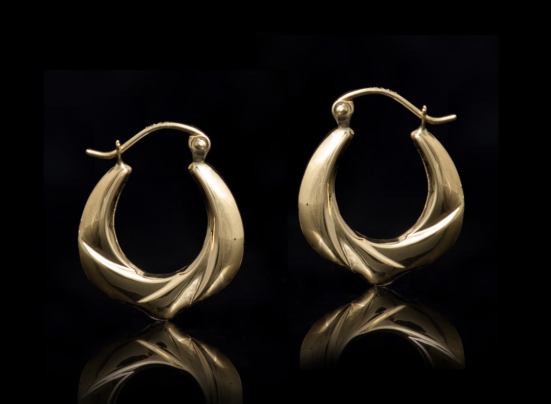 14k Gold Tulip Hoop Earrings, Modern Textured Shrimp Hoops - Etsy