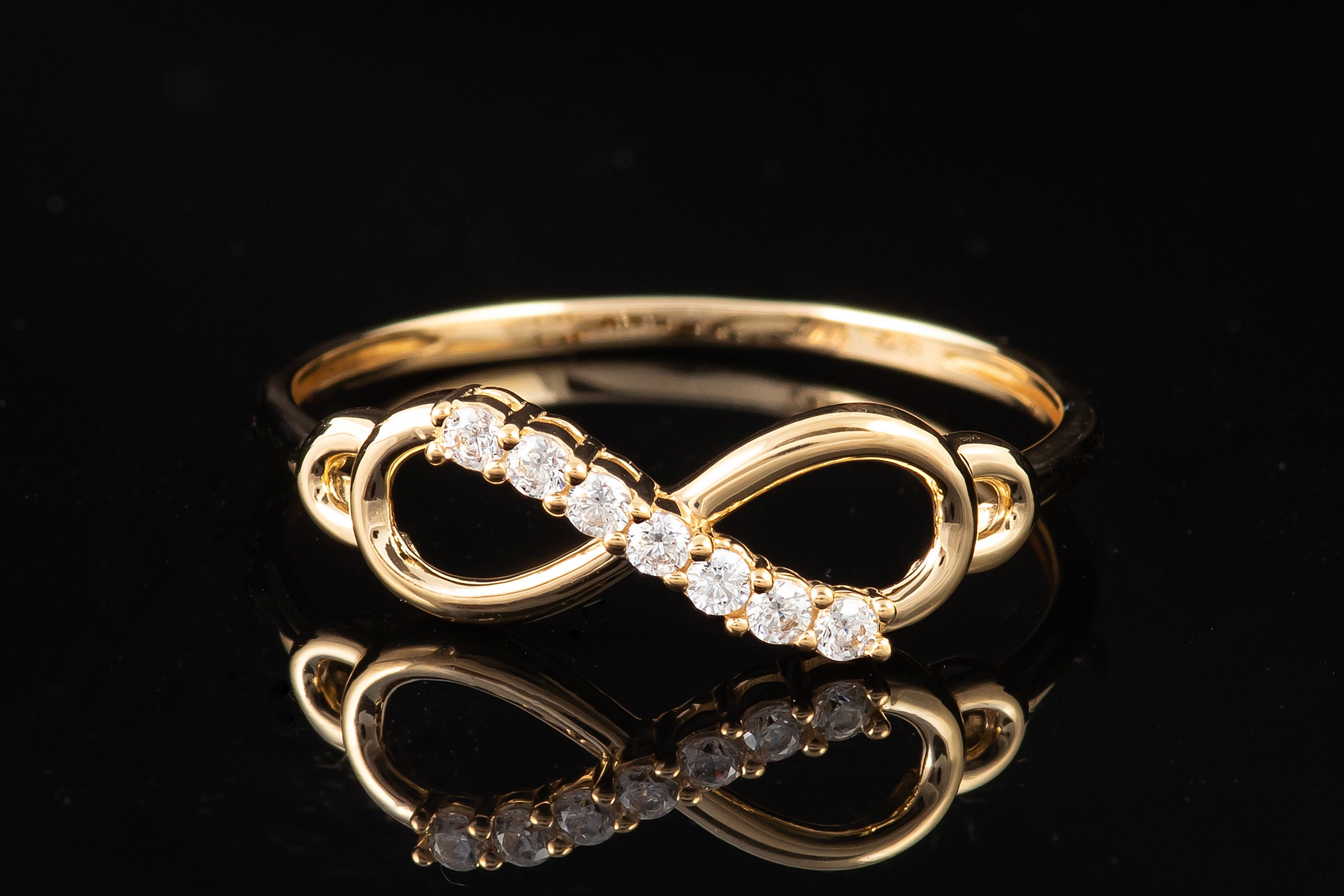 14k Yellow Gold Infinity Ring, Cubic Zirconia - Etsy