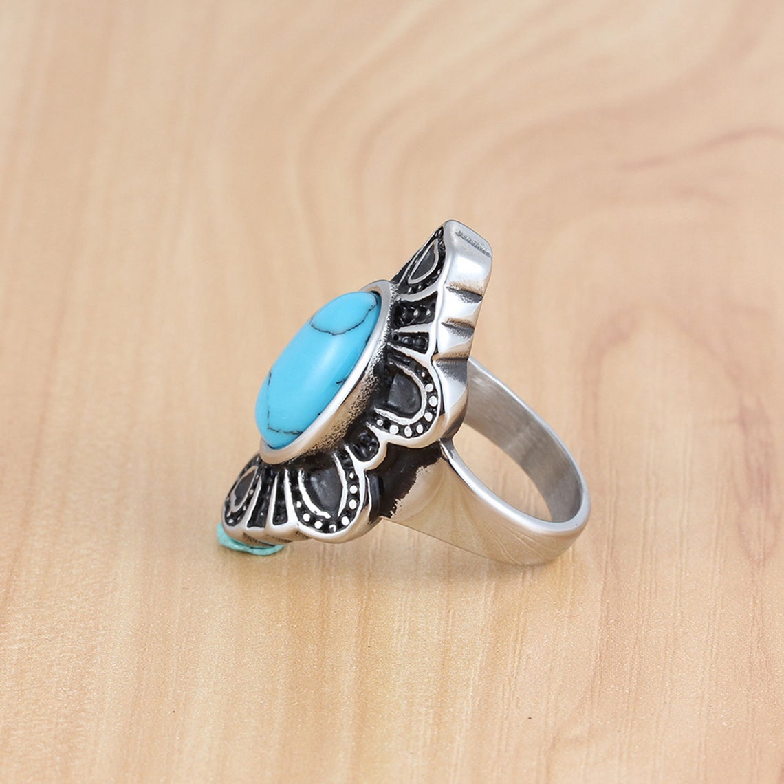 Blue Turquoise Stainless Steel Rings For Women Men | Etsy