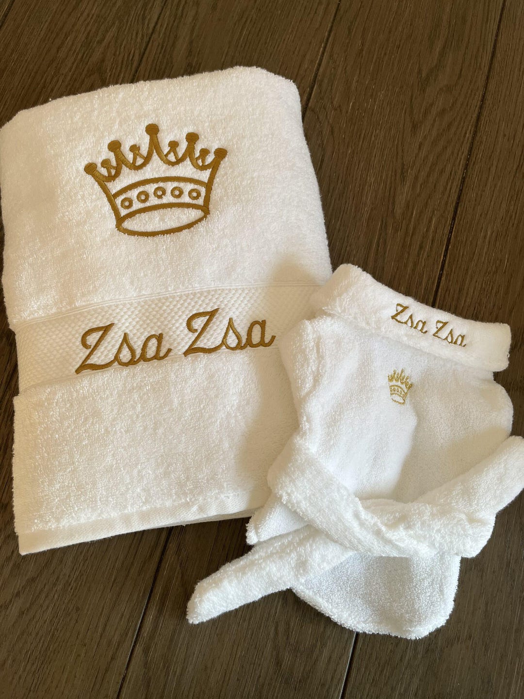 CUSTOM Embroidered Towel and Robe | Set for Dogs Luxury Gold Crown Dog ...