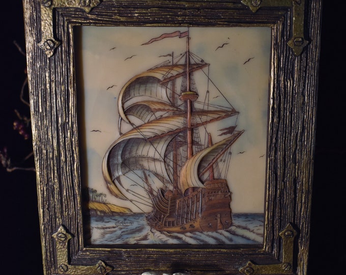 Vintage Artini Hand Painted 4D Galleon Picture | Genuine Artini ...