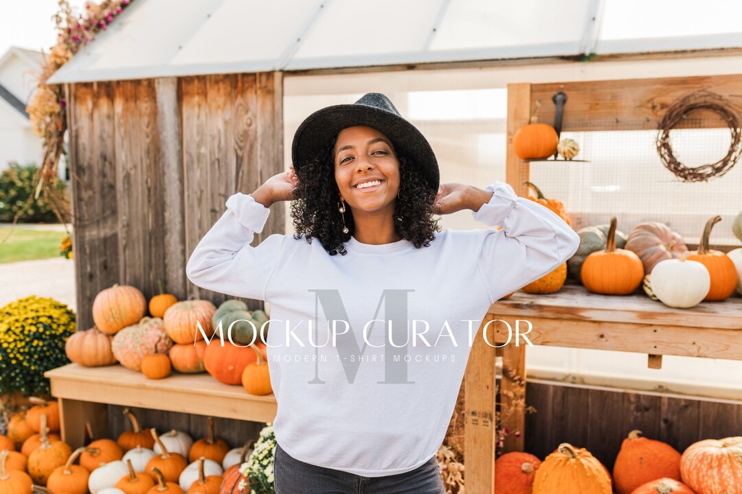 Gildan 18000 Mockup Gildan White Crewneck Halloween Mockup Lifestyle ...