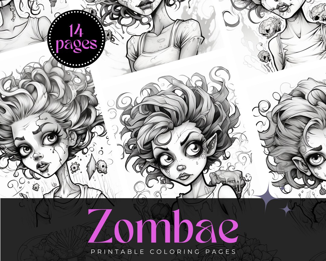 Zombae Set of 14 Zombie Pinup Designs Adult Coloring - Etsy