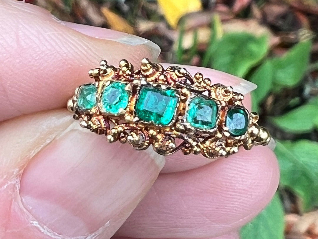 Antique Georgian Cannetille Filigree Emerald Five Stone Ring - Etsy