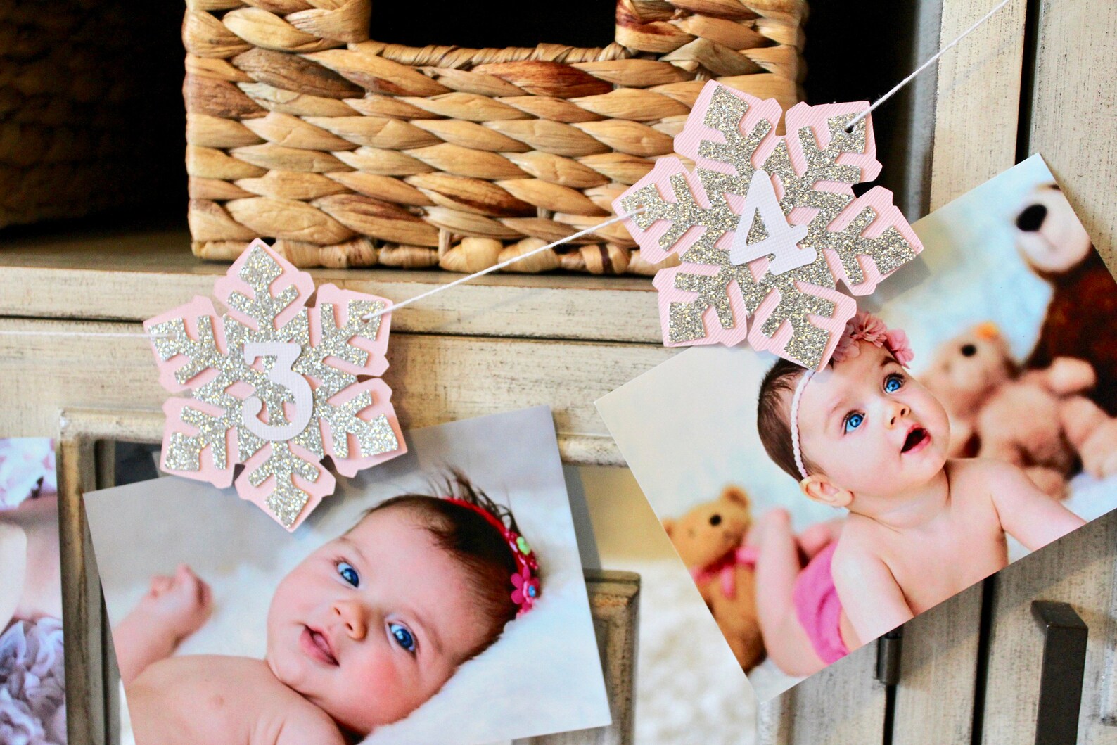 Pink and Silver Snowflake Photo Banner Winter Onederland | Etsy