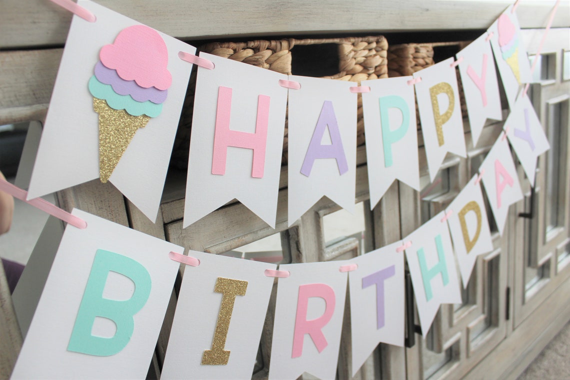 Ice Cream Birthday Ice Cream Banner Ice Cream Party Ice - Etsy