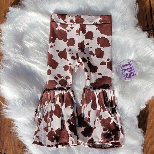 Cow Print Infant/toddler/youth Fringe Bell Bottom Pants - Etsy