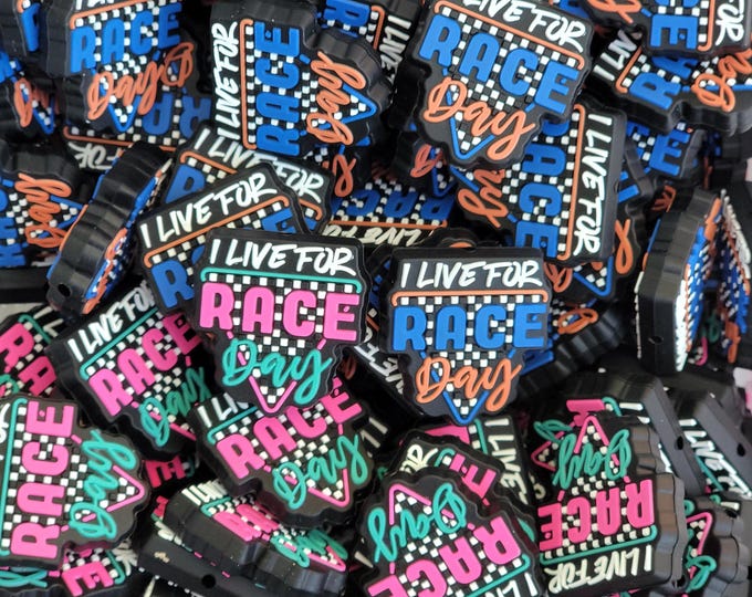 I Live for Race Day Checkered Flag Silicone Focal Bead - Etsy