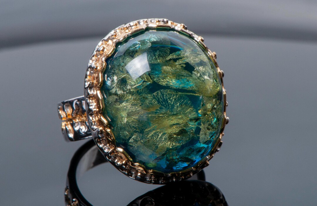 Exclusive Handmade Turquoise Blue Amber Ring – Sterling Silver, Gold ...