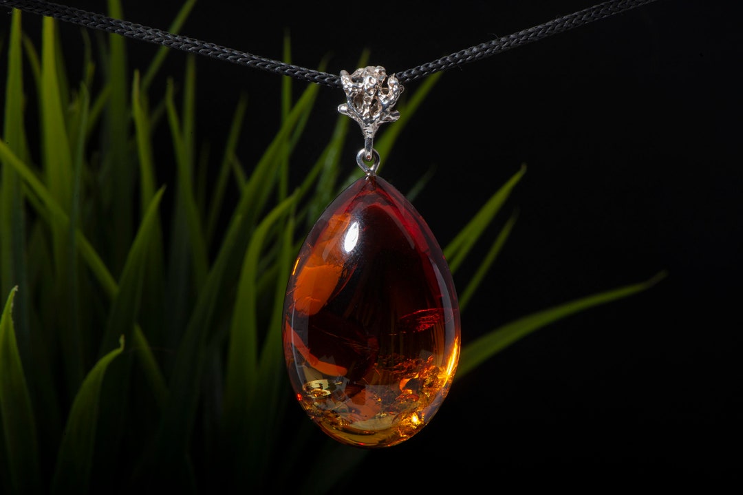 Cherry-golden Amber Pendant With Beautiful Glitters, Deep Red Amber ...