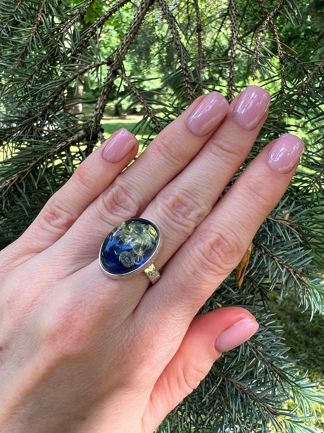 Blue Amber Ring, Handmade Blue Exclusive Design, With Beautiful Silver ...