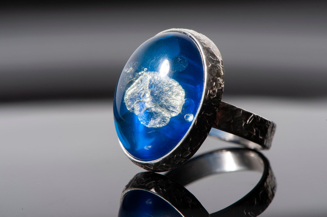 Exclusive Blue Baltic Amber Handmade Ring, Large Blue Baltic Amber Ring ...