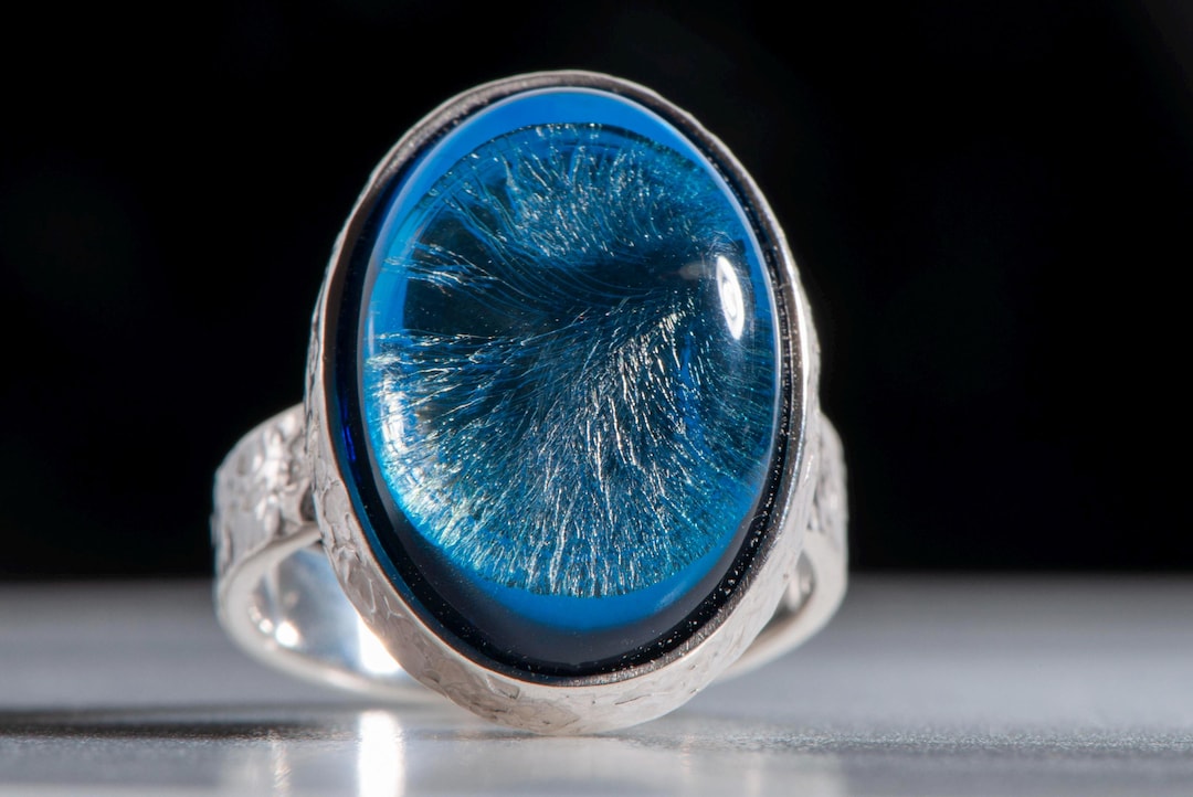 Unique Blue Gemstone Baltic Amber Ring , Blue Amber Jewelry, Artisan ...