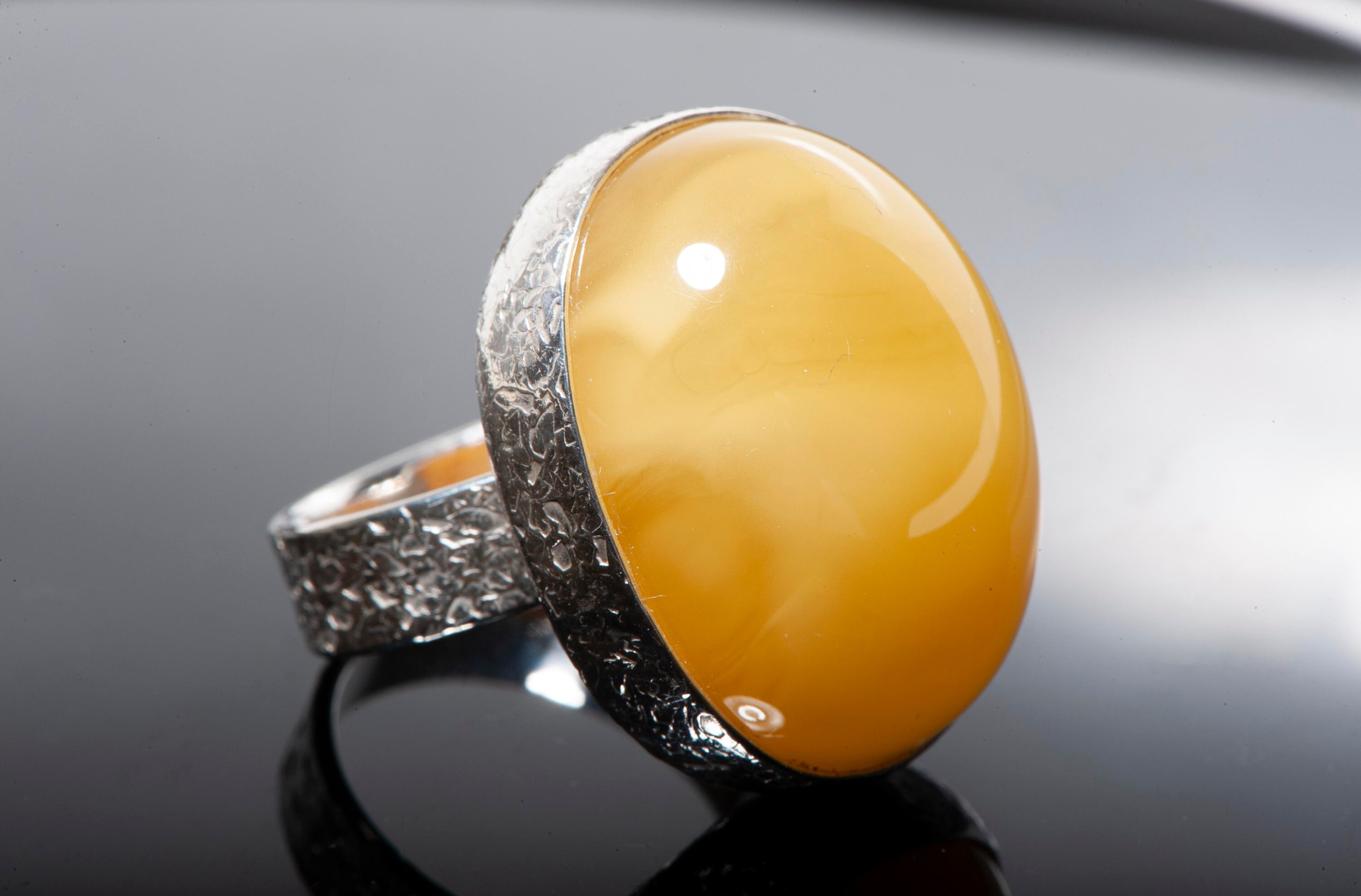 10 Size Ring, Large Yellow Amber Ring, Handmade Sterling Silver Ring - Etsy